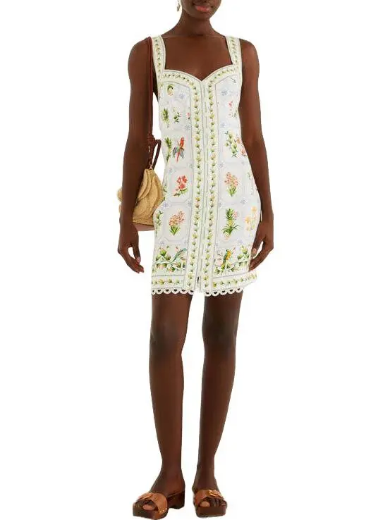 Farm Rio Tropical Porcelain Linen Mini Dress - Off-white