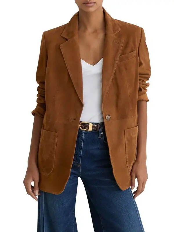 REISS Cass Genuine Suede Blazer - Tan Brown