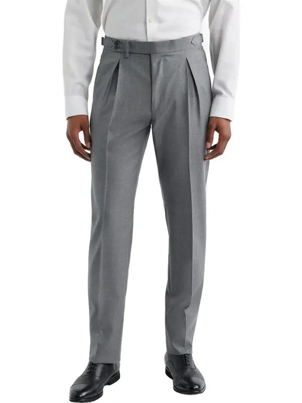 Zanella Danny Pleated Wool Dress Pants - Light Grey
