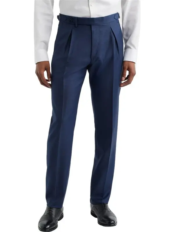 Zanella Danny Pleated Solid Wool Dress Pants - Blue