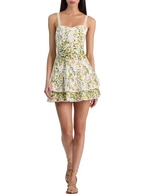Alice + Olivia Meredith Floral Tiered Cotton Eyelet Minidress - Fresh Air Butter