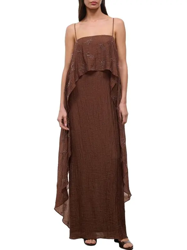Staud Valencia Crinkle Beaded Maxi Dress - Cedar