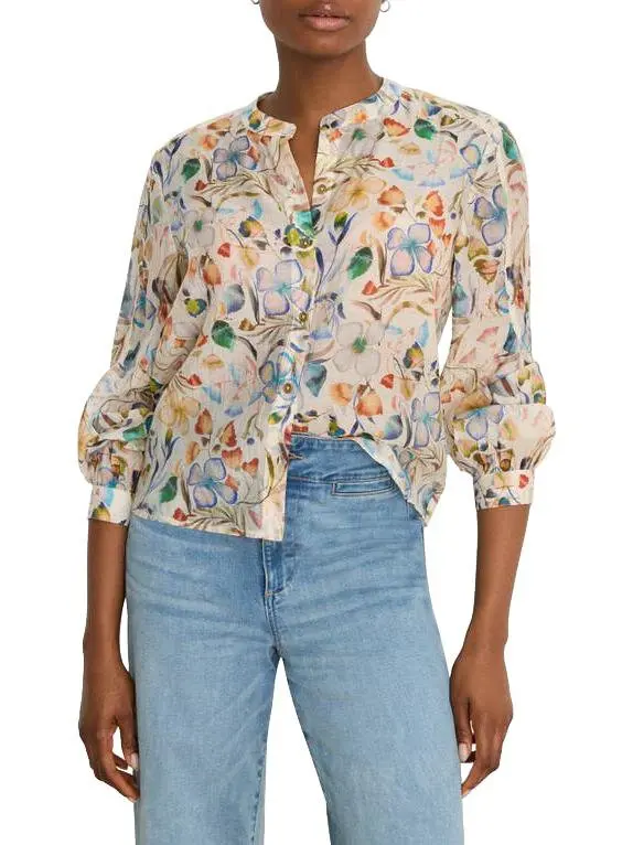 NIC+ZOE Pressed Floral Print Button-up Shirt - Neutral Multi