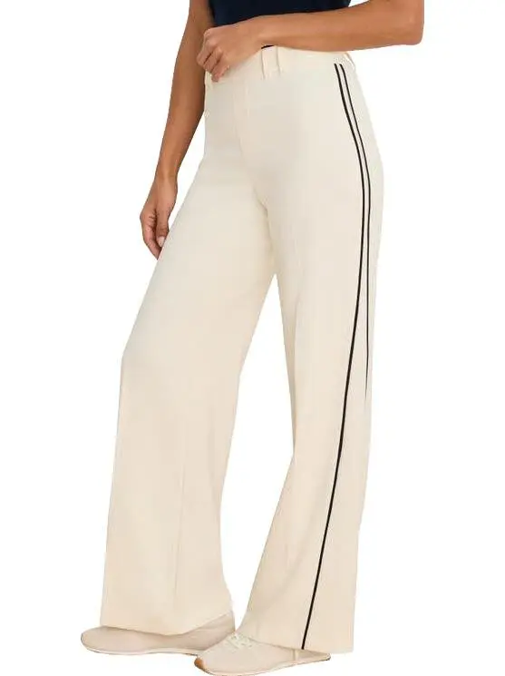NIC+ZOE Flared Wide Leg Pants With Sporty Side Stripes - Classic Cream