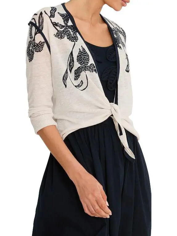 NIC+ZOE Inked Blooms Convertible Cardigan - Cream Multi