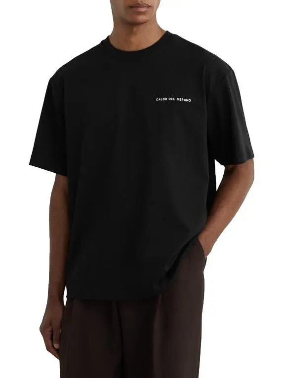 REISS Casa Cotton Graphic T-shirt - Black