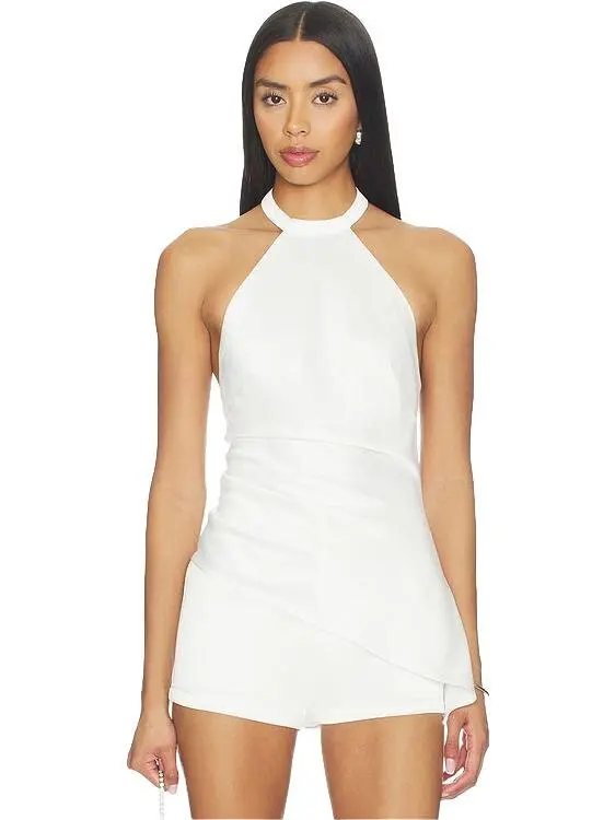 Superdown Halter Neck Romper With Asymmetrical Detail - White