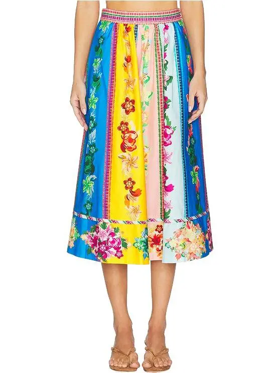 Saloni Pia Printed Midi Skirt - Blue