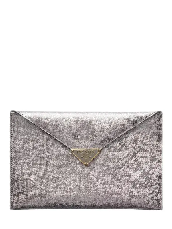 Prada Saffiano Leather Envelope Clutch - Silver