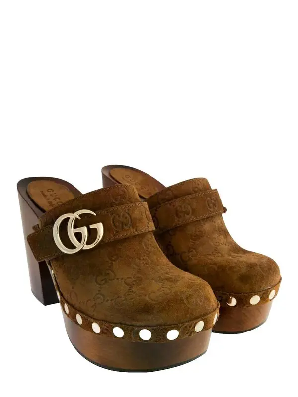 Gucci Gg Marmont Suede Clogs - Brown