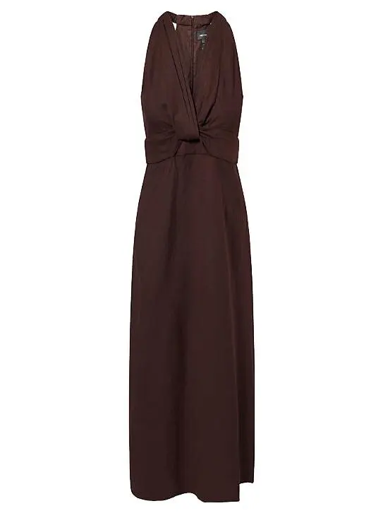 ME+EM Me + Em Twist-front V-neck Maxi Dress - Cocoa Brown