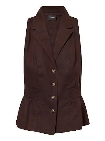 ME+EM Cinched-waist Linen-blend Waistcoat - Cocoa Brown