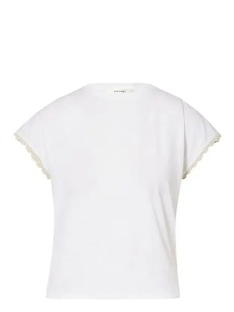 FRAME Cap-sleeve Scalloped Trim Cotton T-shirt - White