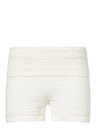 THE COUTURE CLUB Fold-over Knitted Cotton Shorts - Offwhite