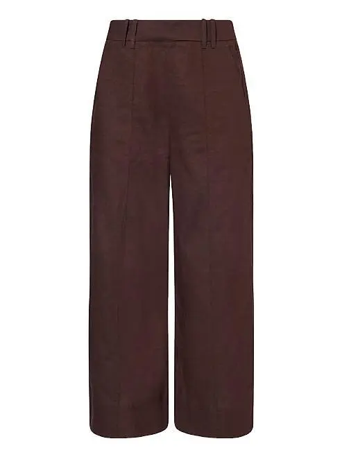 ME+EM Me + Em Mid-rise Cropped-leg Linen-blend Trousers - Cocoa Brown