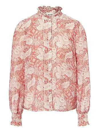 ME+EM Ruffle-collar Botanical-print Cotton And Silk-blend Shirt - Pink Multi