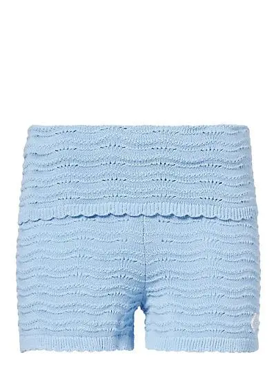 THE COUTURE CLUB Fold-over Knitted Cotton Shorts - Powderblue