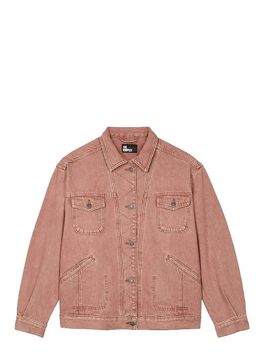 The Kooples Oversized Fit Short Denim Jacket - Pink