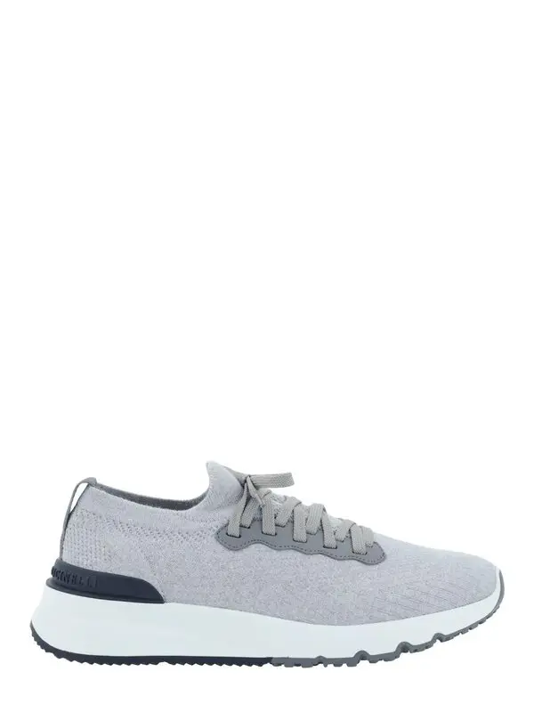 Brunello Cucinelli Cotton Knit Lace-up Sneakers - Black 1