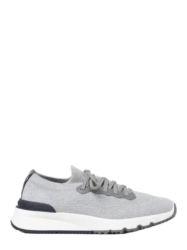 Brunello Cucinelli Cotton Knit Lace-up Sneakers - Silver