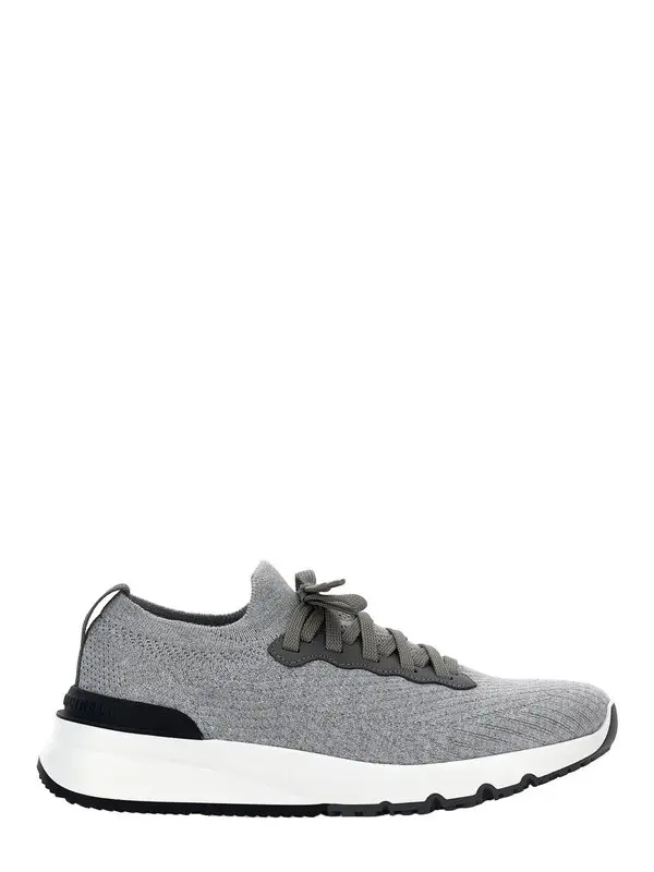 Brunello Cucinelli Stretch Cotton Knit Lace-up Sneakers - Silver