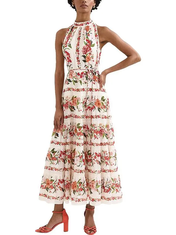 PHASE EIGHT Nita Floral Halter Neck Maxi Dress - Cream
