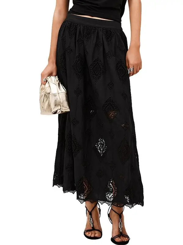 Ba&sh Embroidered Cotton Blend Maxi Skirt - Black