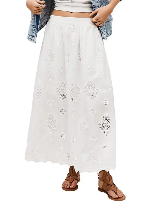 Ba&sh Embroidered Cotton Blend Maxi Skirt - Off White