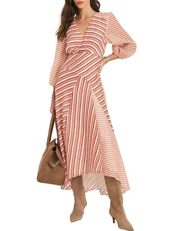 Mint Velvet Striped Panelled Midi Dress - Orange