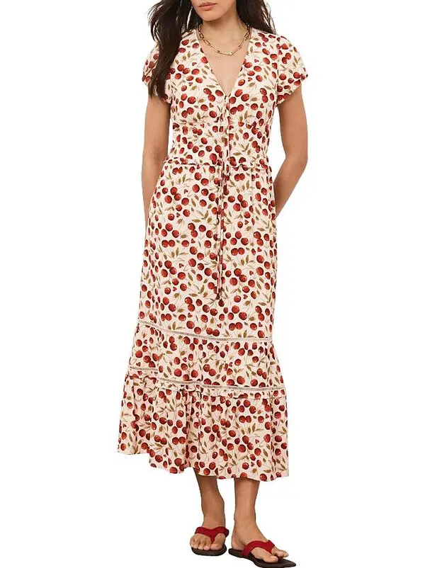 Mint Velvet Cherry Print V-neck Midi Dress - Red