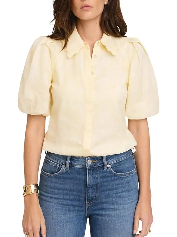 Mint Velvet Puff Sleeve Shirt With Scallop Trim Collar - Yellow