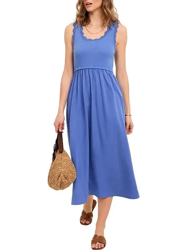 Mint Velvet Scalloped Trim Midi Dress - Blue
