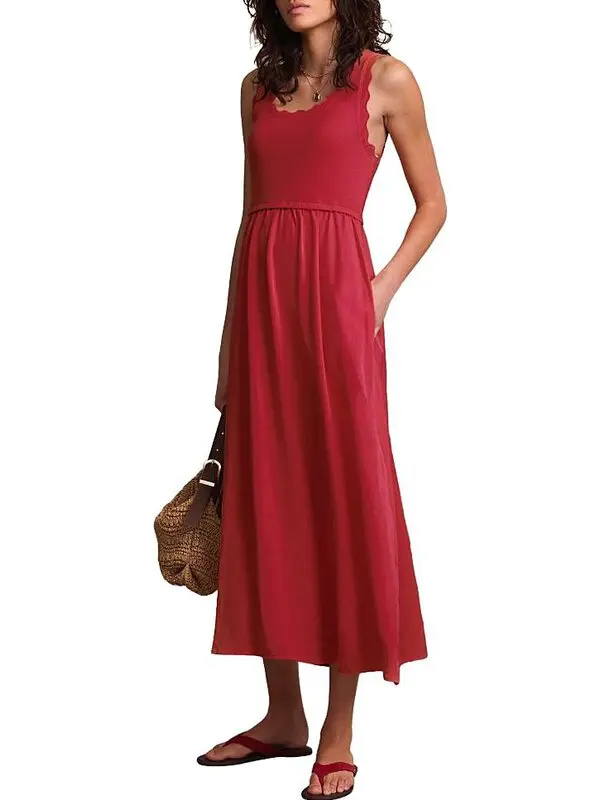 Mint Velvet Scalloped Trim Midi Dress - Red