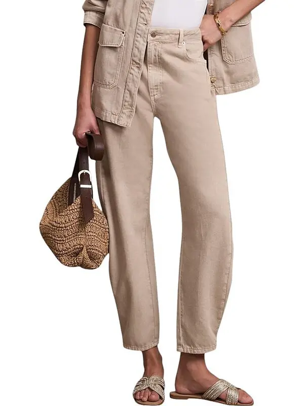 Mint Velvet Sand Wash Balloon Popper Jeans - Neutral