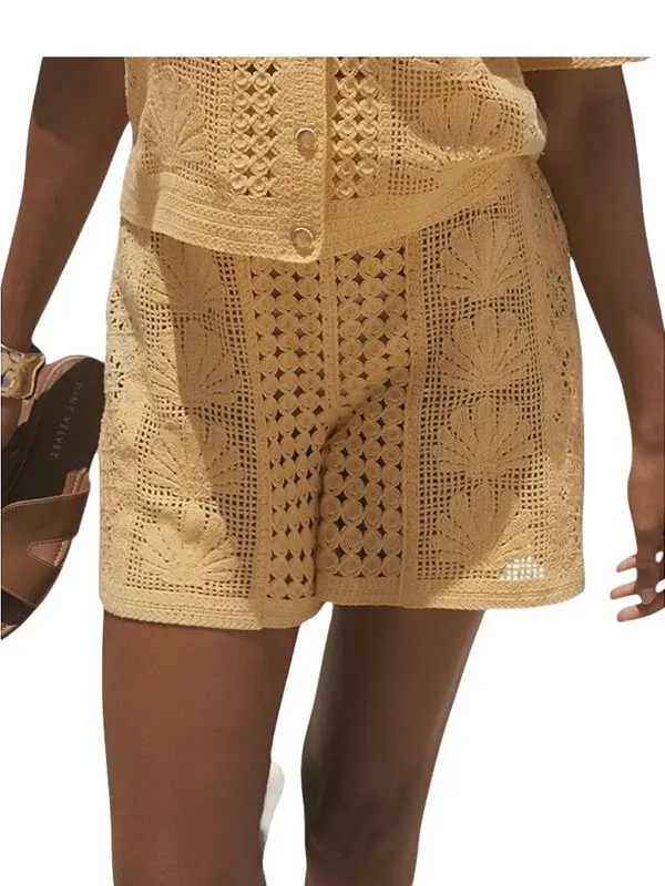 Mint Velvet Cotton Blend Crochet Shorts - Yellow