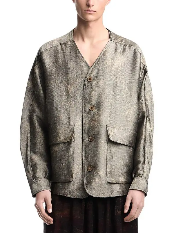 Emporio Armani Fluid Shiny Jacquard Jacket - Light Gold/black