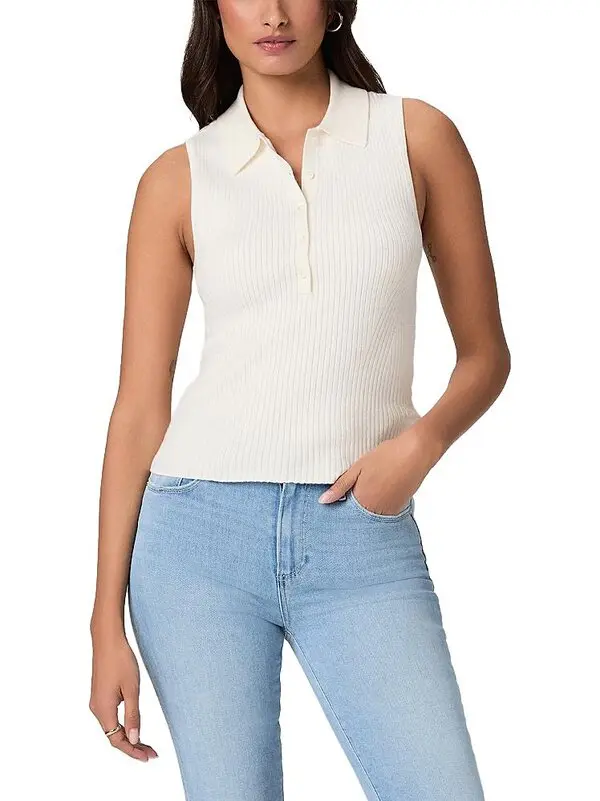 Paige Vesta Sleeveless Polo Top - Ivory