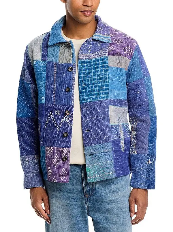 KARTIK RESEARCH Vintage Kantha Patchwork Jacket - Blue/white