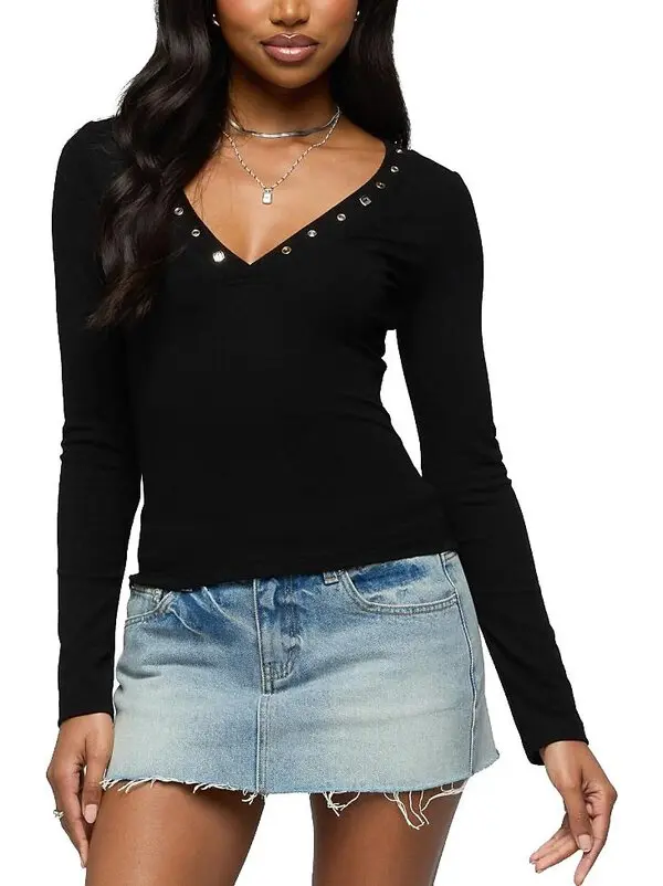 EDIKTED Rossie Stud & Button Top - Black