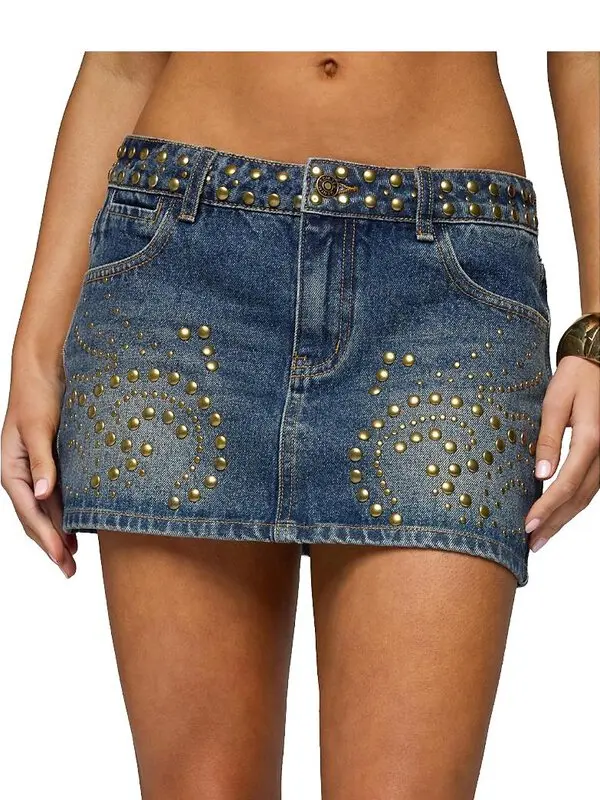 EDIKTED Libbey Studded Denim Mini Skirt - Blue