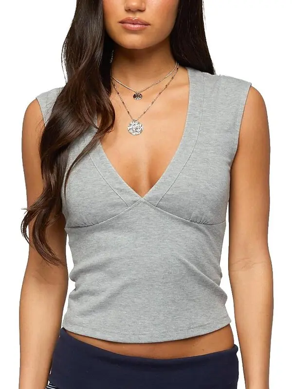 EDIKTED Balentina V Neck Tank Top - Gray-melange