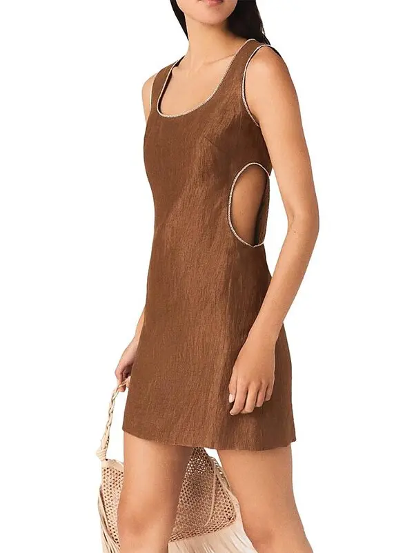 Maje Linen Blend Cut-out Mini Dress - Brown