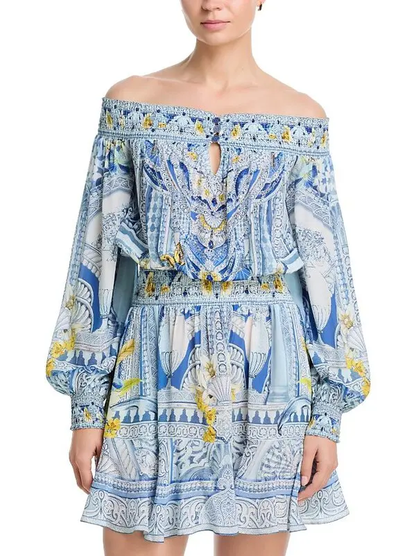 Camilla Off-the-shoulder Printed Silk Dress - De Nada Granada