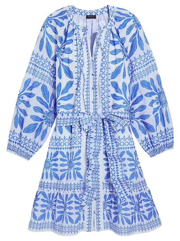 Vineyard Vines Printed Mini Dress With Tie Waist - Haven Tile Blue