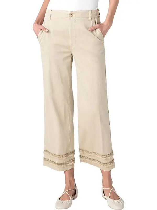 LIVERPOOL Crop Wide Leg Pants With Embellished Hem - Safari Sand