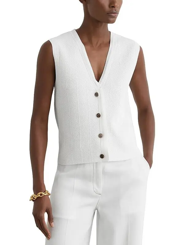 REISS Knitted Waistcoat - White