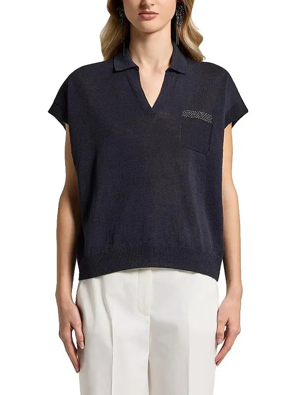 Peserico Knit Polo Top - Night Blue