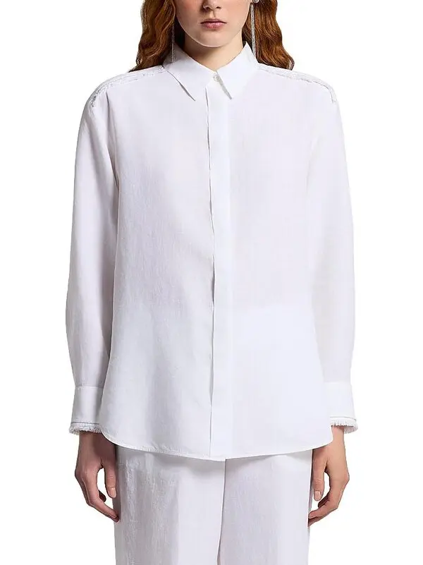 Peserico Linen Shirt With Fringe Trim - Natural White
