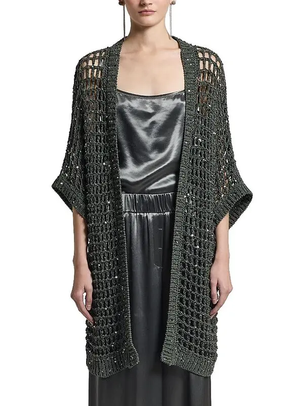 Peserico Open Front Sequinned Sweater - Olive Leaf Green