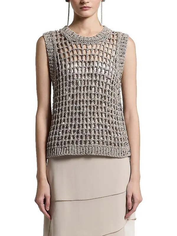 Peserico Sequinned Open Knit Sweater - Steel